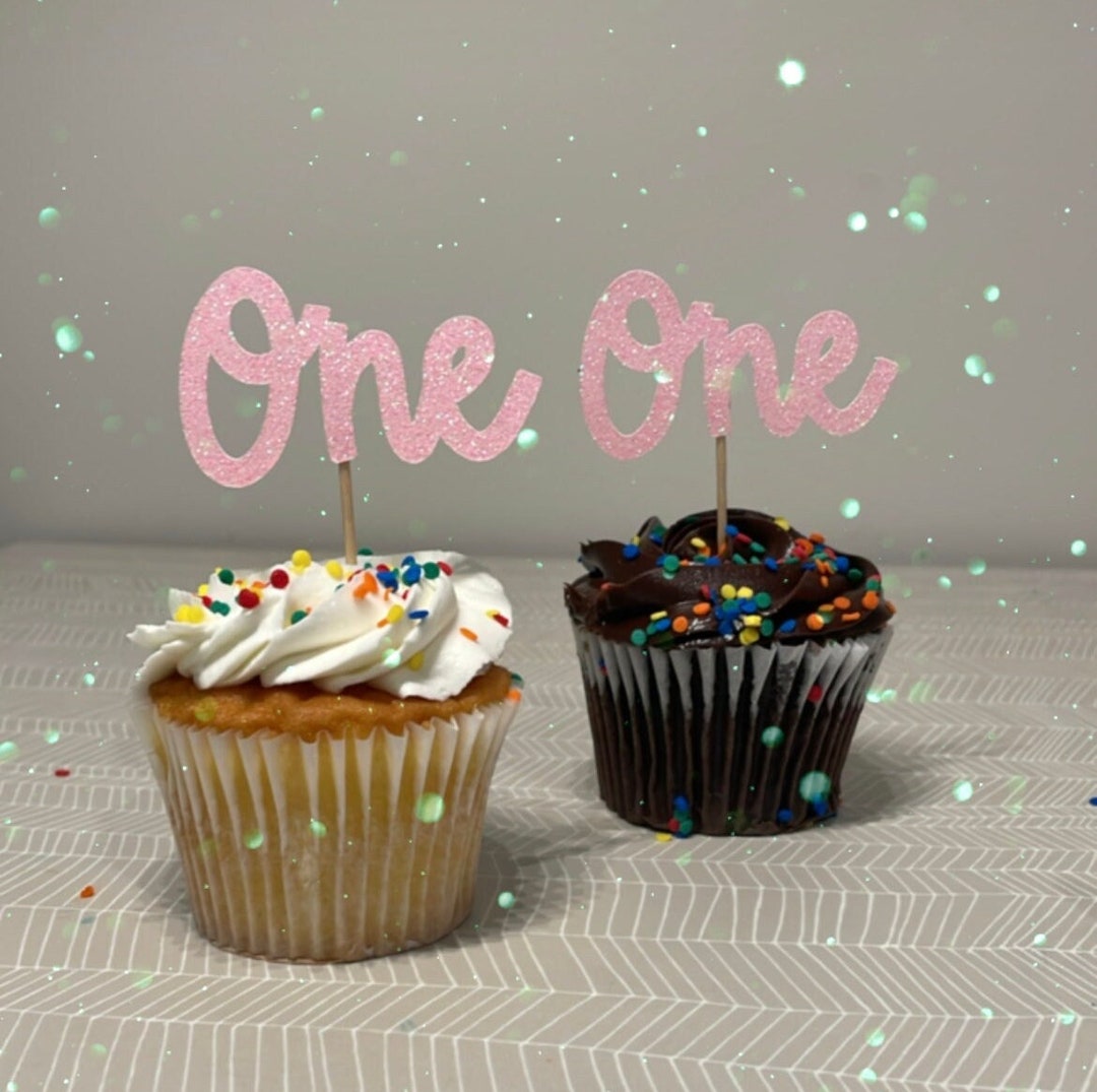 One Cupcake Topper, Age Cupcake Topper, Monogram Cupcake Topper, First ...