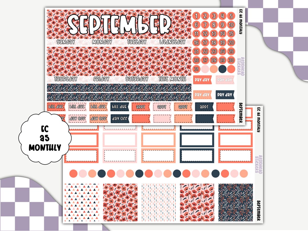 A5 Erin Condren Planner Sticker Monthly Kit September Planner Stickers ...