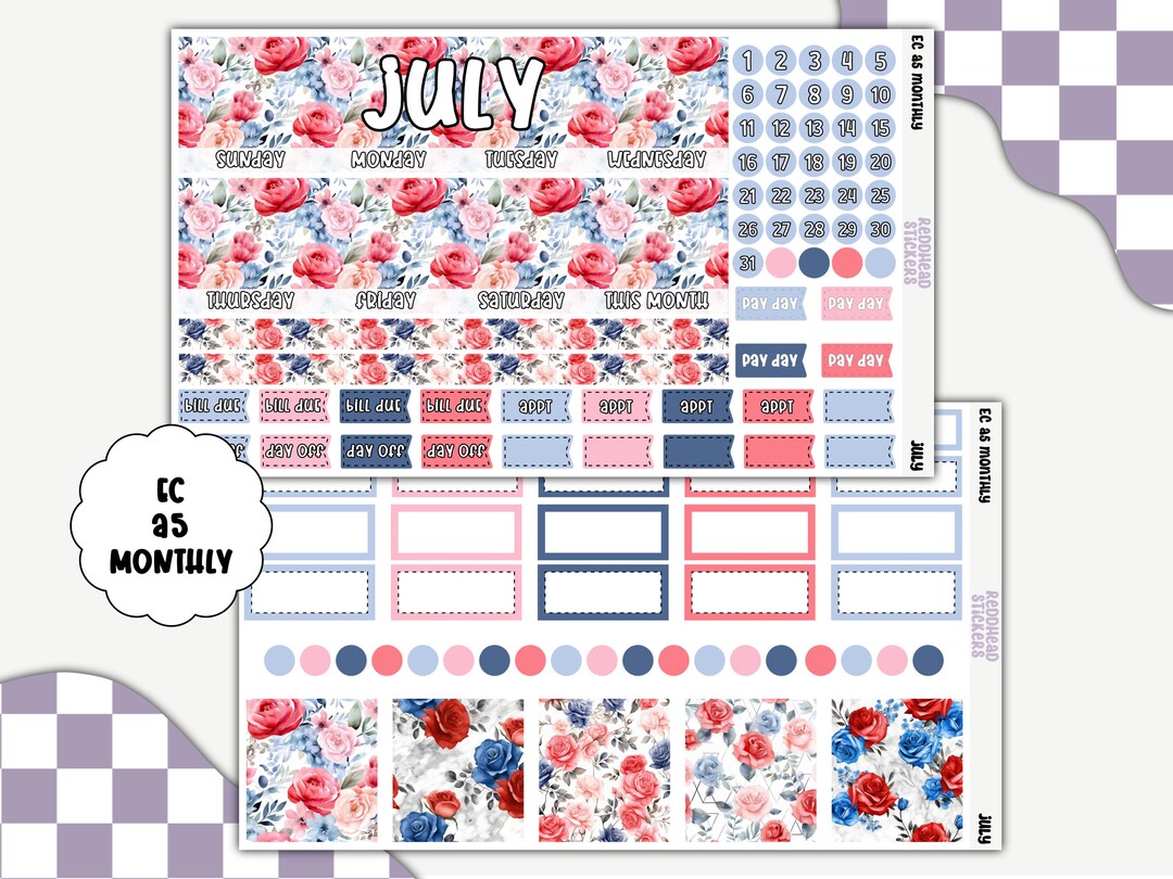 A5 Erin Condren Planner Sticker Monthly Kit July Planner Stickers ...
