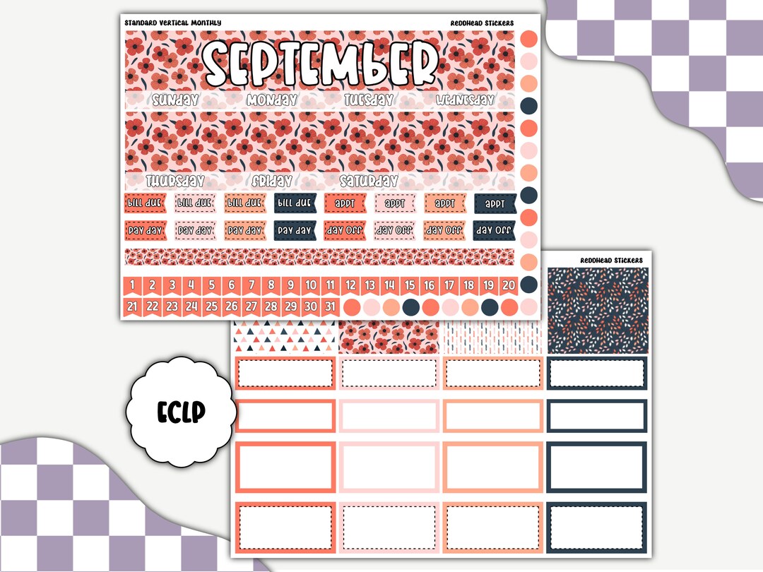 Vertical Planner Sticker Monthly Kit September Planner Stickers ...