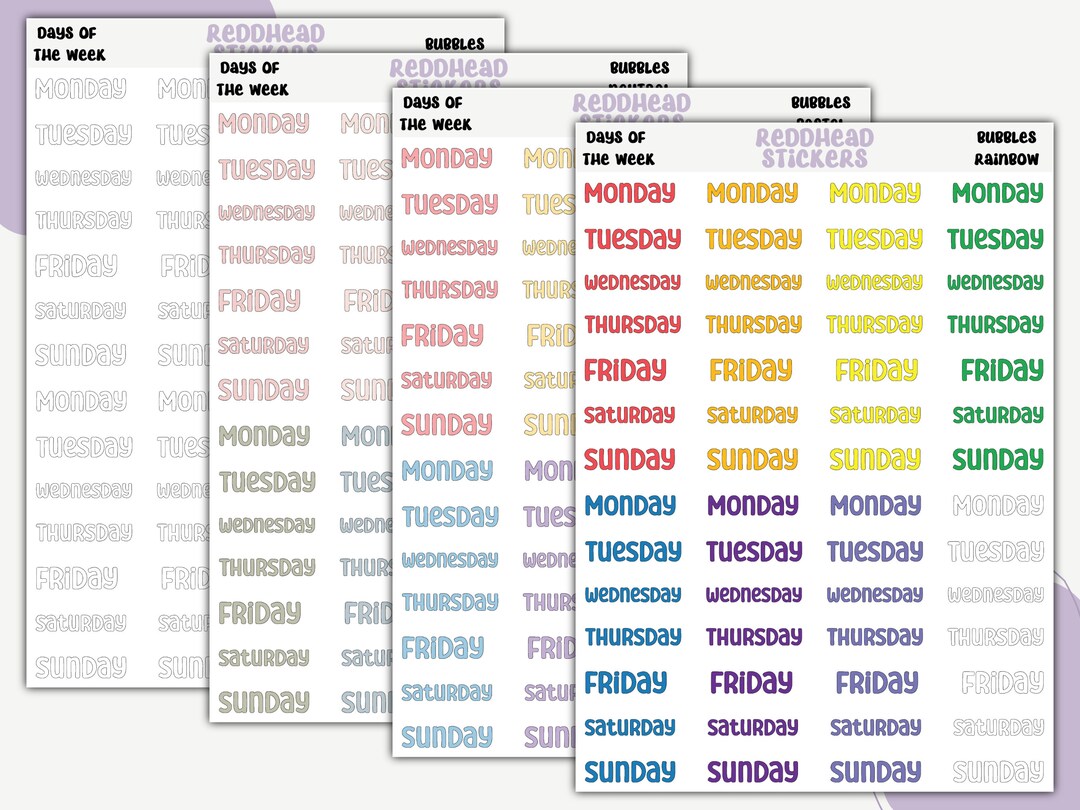 Days of the Week Bubbles Planner Stickers Functional - Etsy