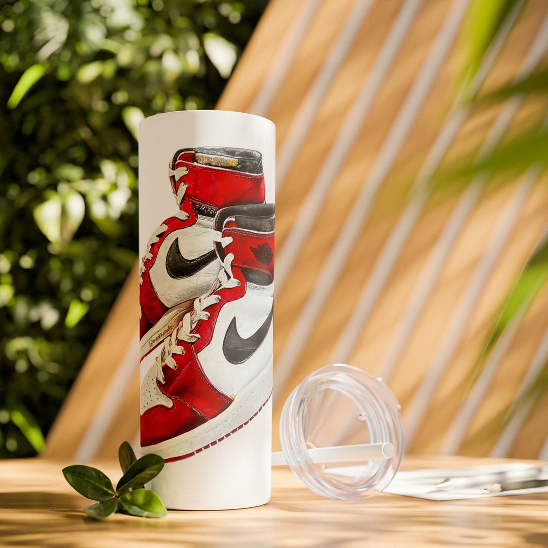 Jordan 1 High Chicago 1985 Skinny Tumbler Cup With Straw, 20oz Limited ...