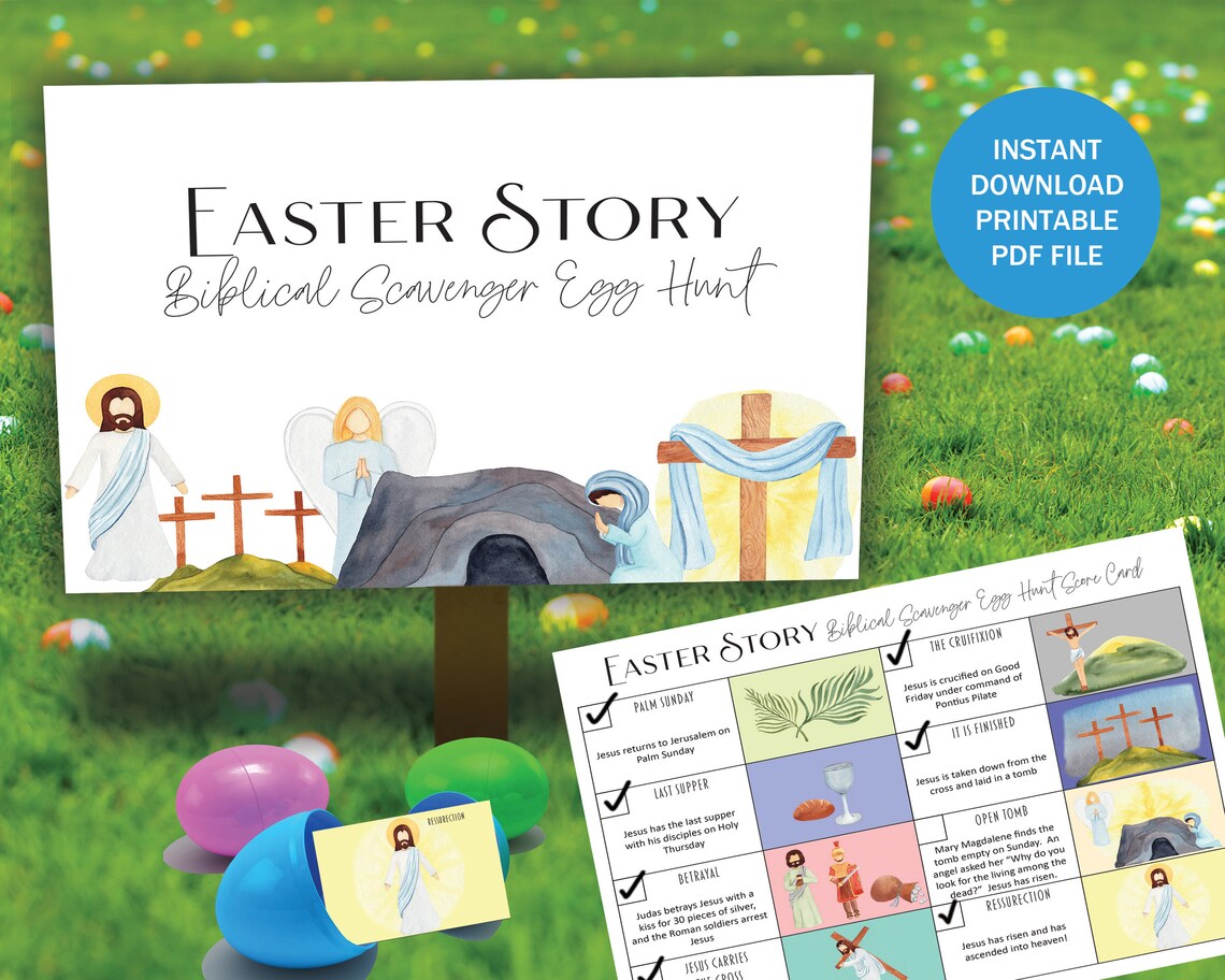 Easter Egg Scavenger Hunt Bible Story Printable | Christian Easter Egg ...