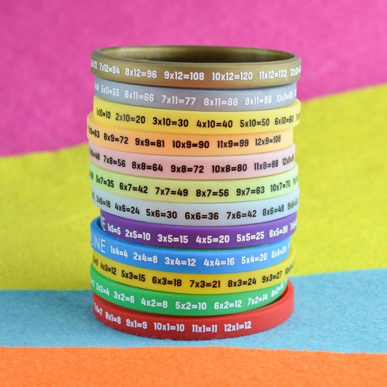 Multiplication Times Tables Silicone Wristbands - Set of 12 - Etsy