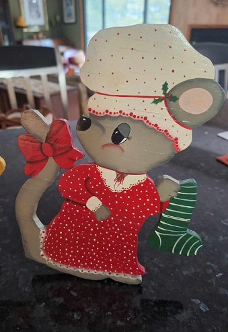 Cute Vintage Holiday Mice Decor Handmade Painted Wood - Etsy
