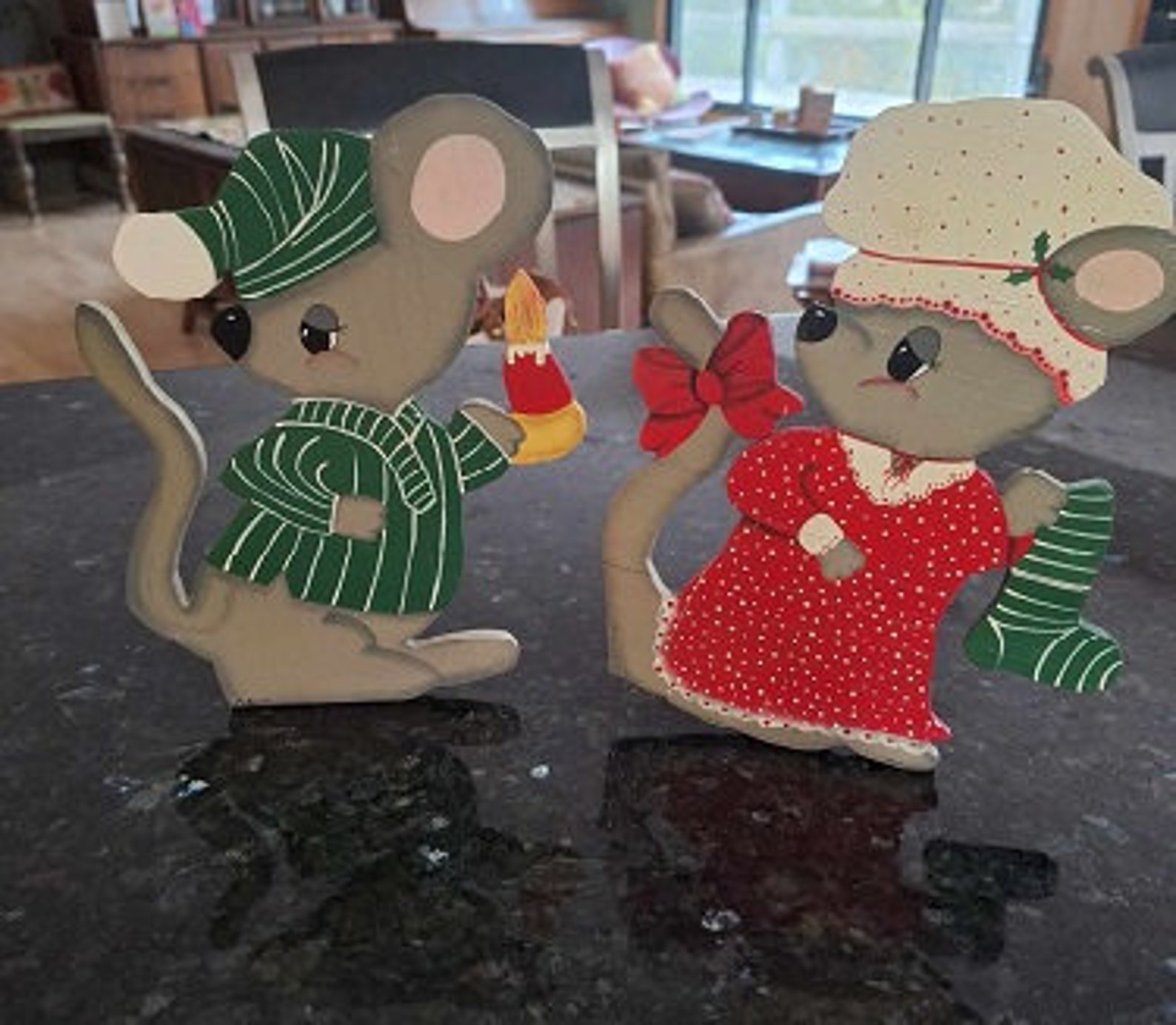Cute Vintage Holiday Mice Decor Handmade Painted Wood - Etsy