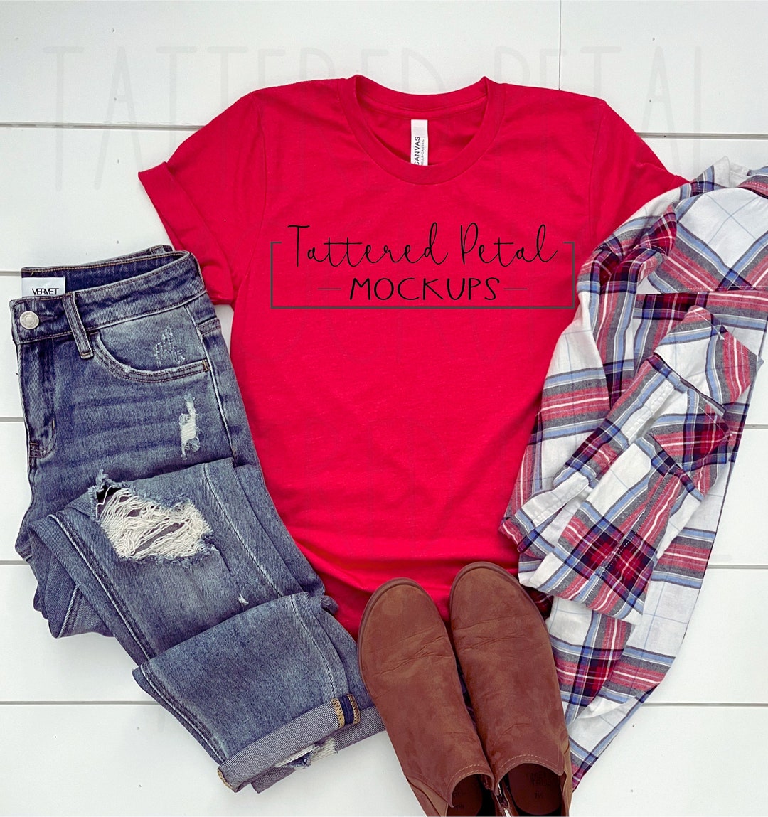 Heathered Red Bella Canvas 3001 Mockup | Christmas Mockup | Bella ...