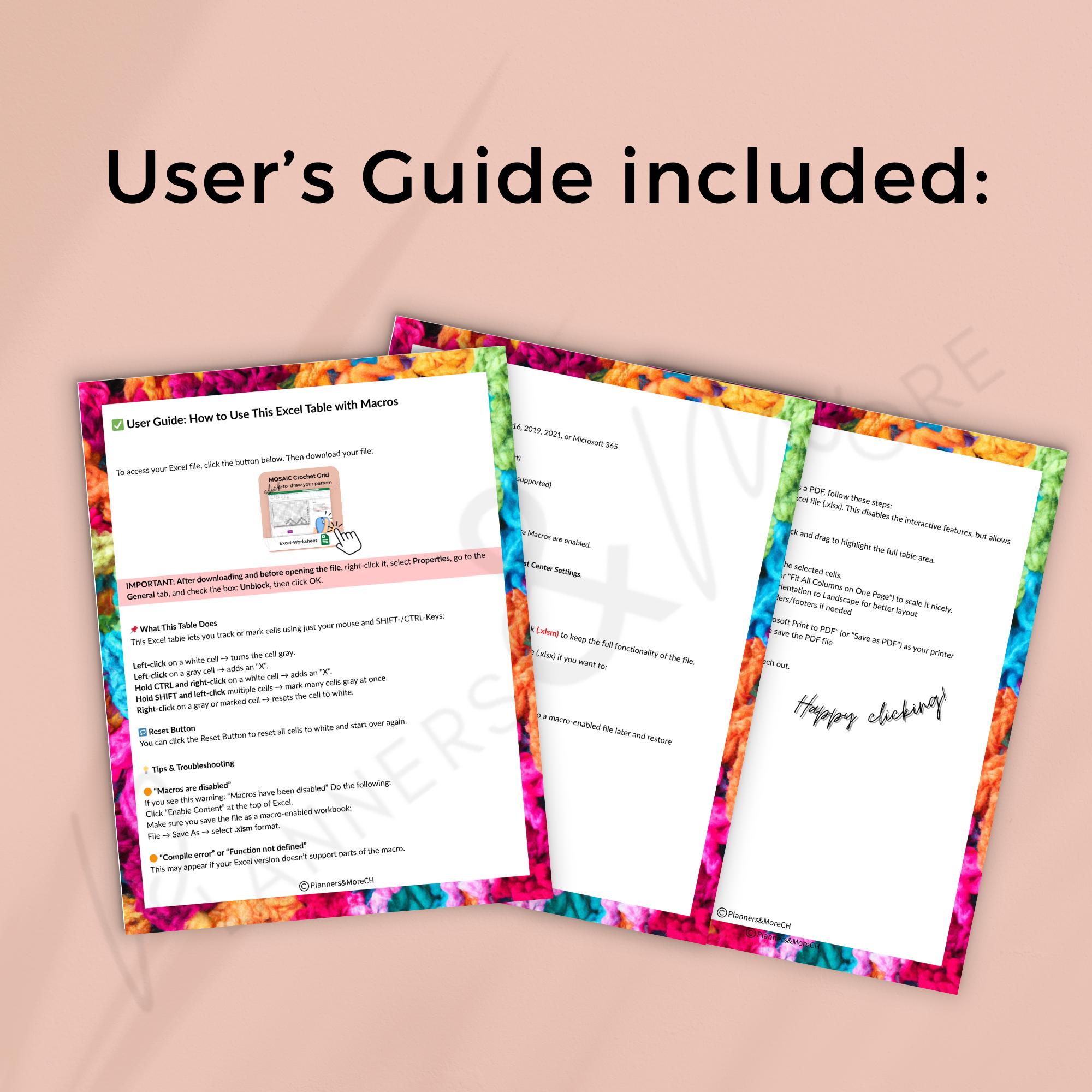 Clickable Mosaic Crochet Pattern Generator Grid Excel Macros Enabled ...