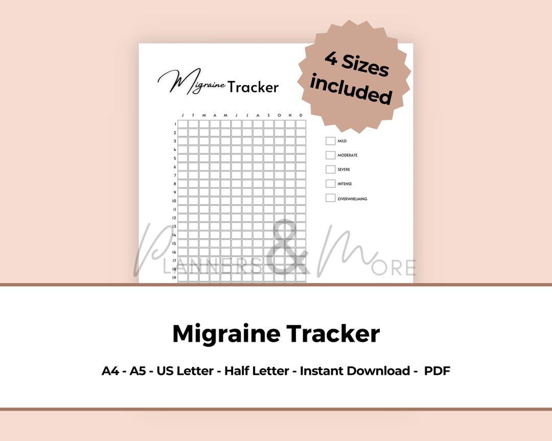 Migraine Tracker Minimalist Headache Log Printable and Digital Pixel ...