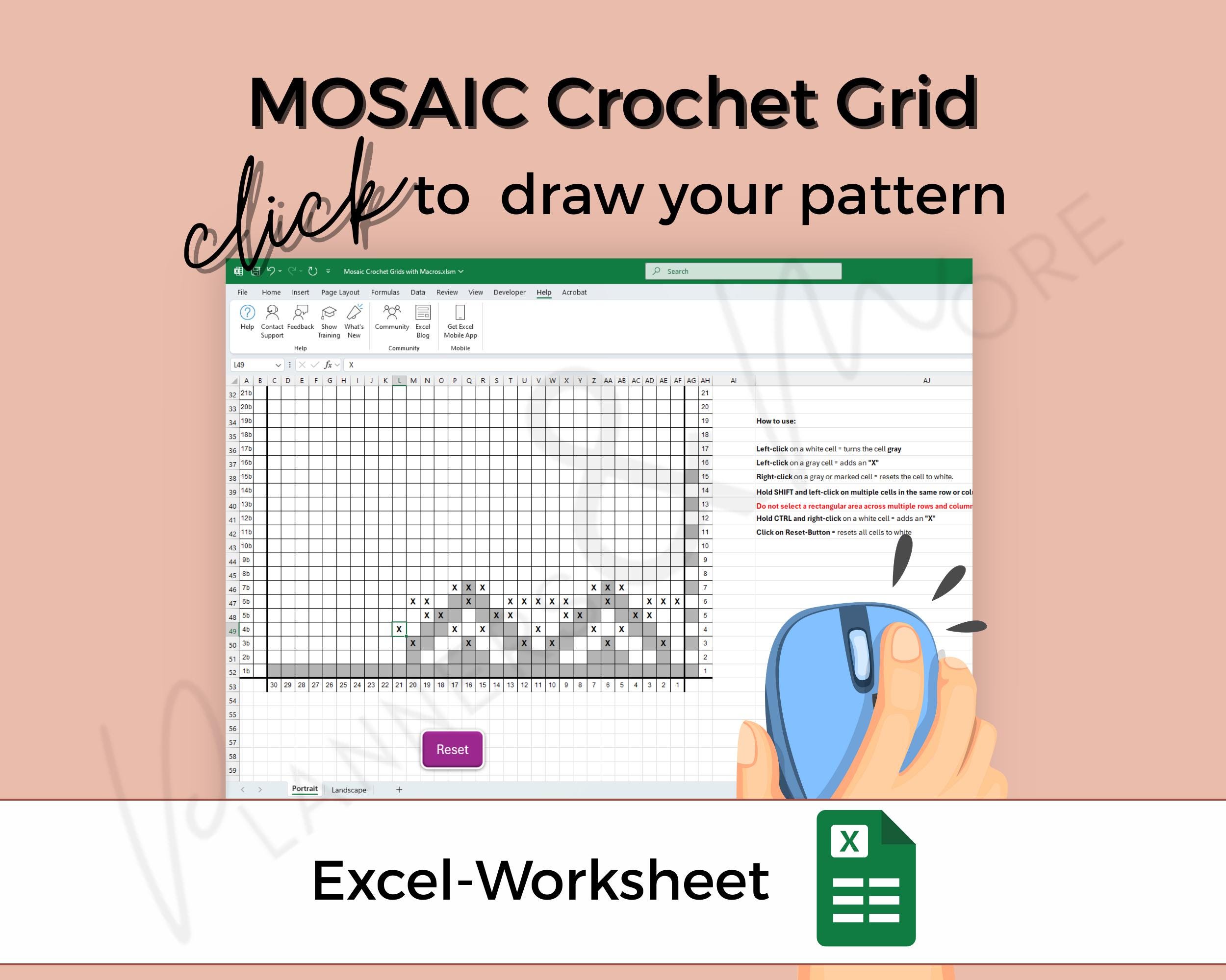 Clickable Mosaic Crochet Pattern Generator Grid Excel Macros Enabled ...