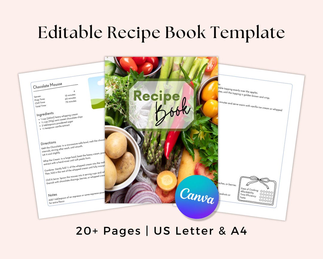 Editable Recipe Book Template Canva Cookbook Minimal Design Family DIY ...