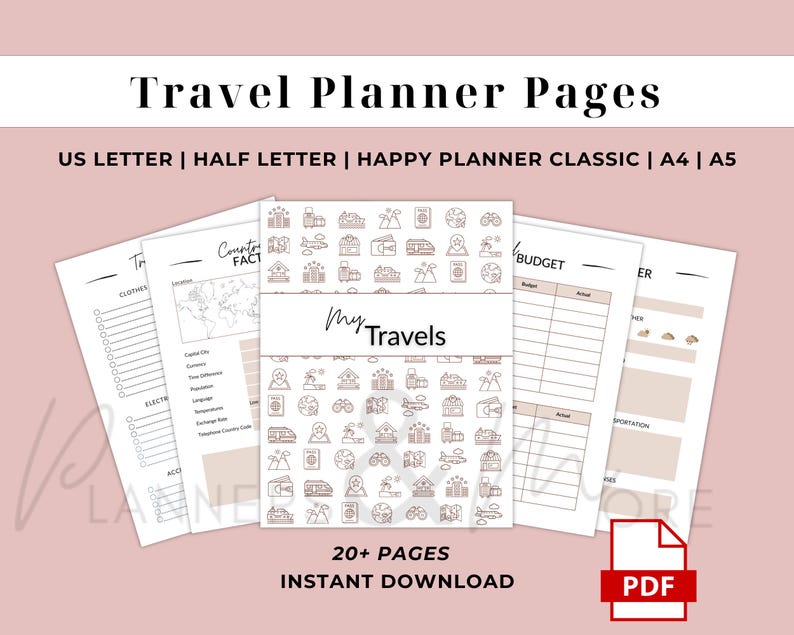 Travel Planner Bundle Printable & Digital Use Instant Download PDF in 5 ...