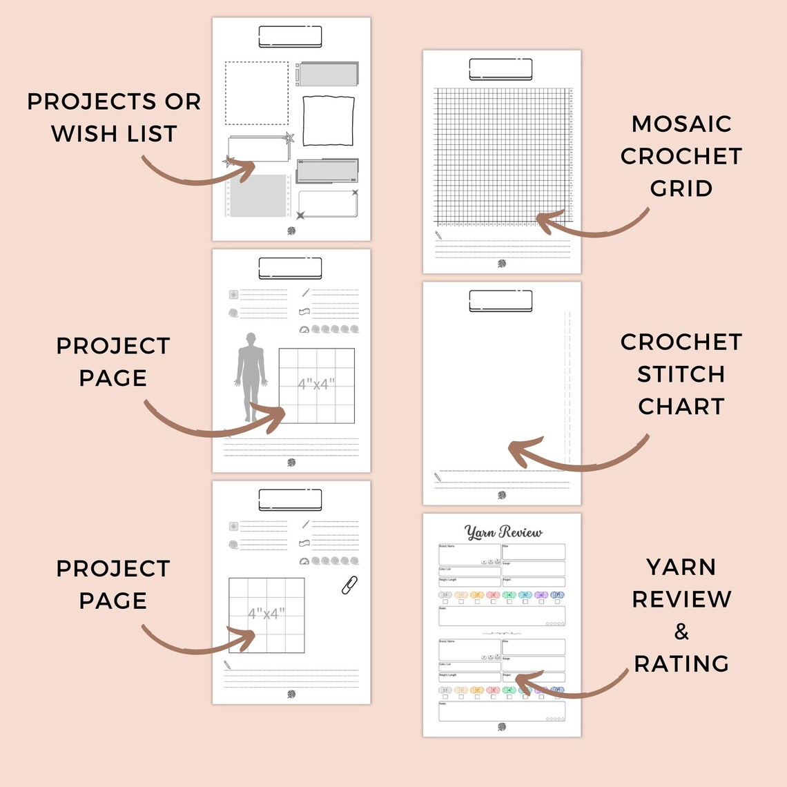 Printable Crochet Project Planner Pattern Template, Yarn Stash & Hook ...