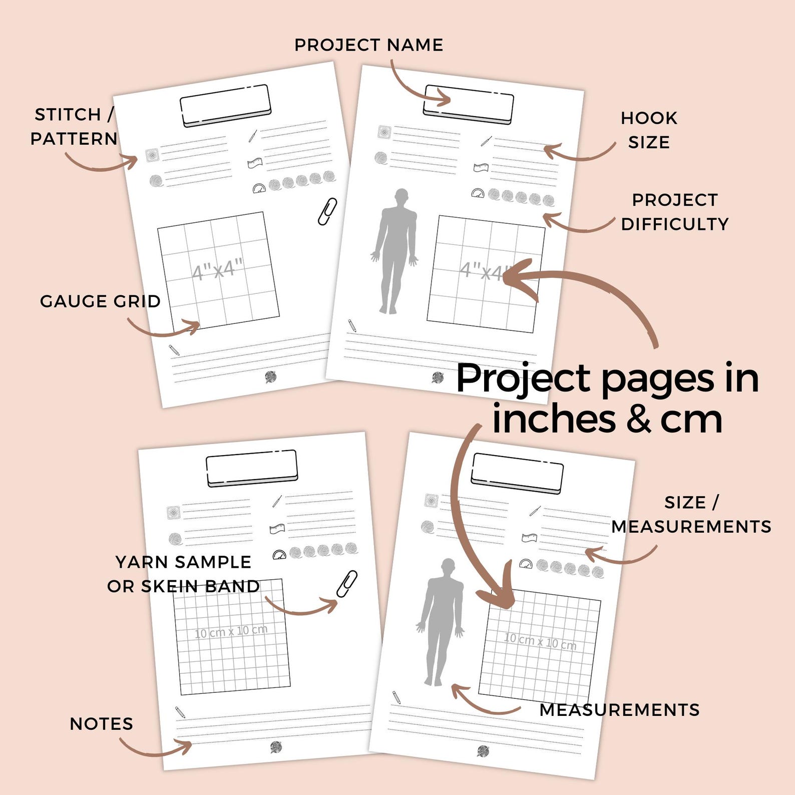 Printable Crochet Project Planner Pattern Template, Yarn Stash & Hook ...
