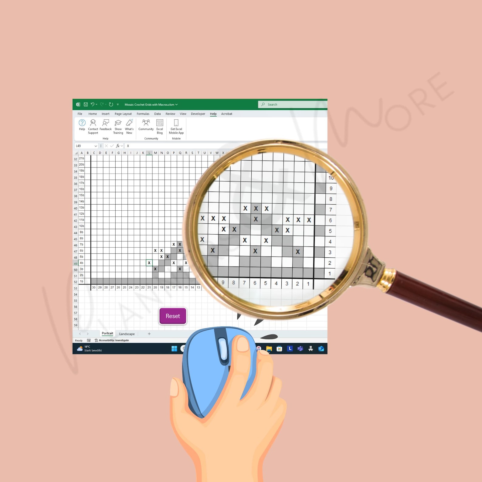 Clickable Mosaic Crochet Pattern Generator Grid Excel Macros Enabled Crochet Chart Maker Click ...