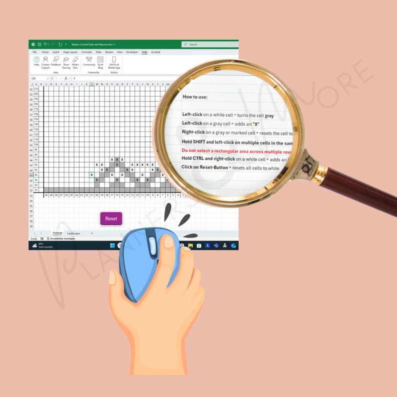 Clickable Mosaic Crochet Pattern Generator Grid Excel Macros Enabled ...