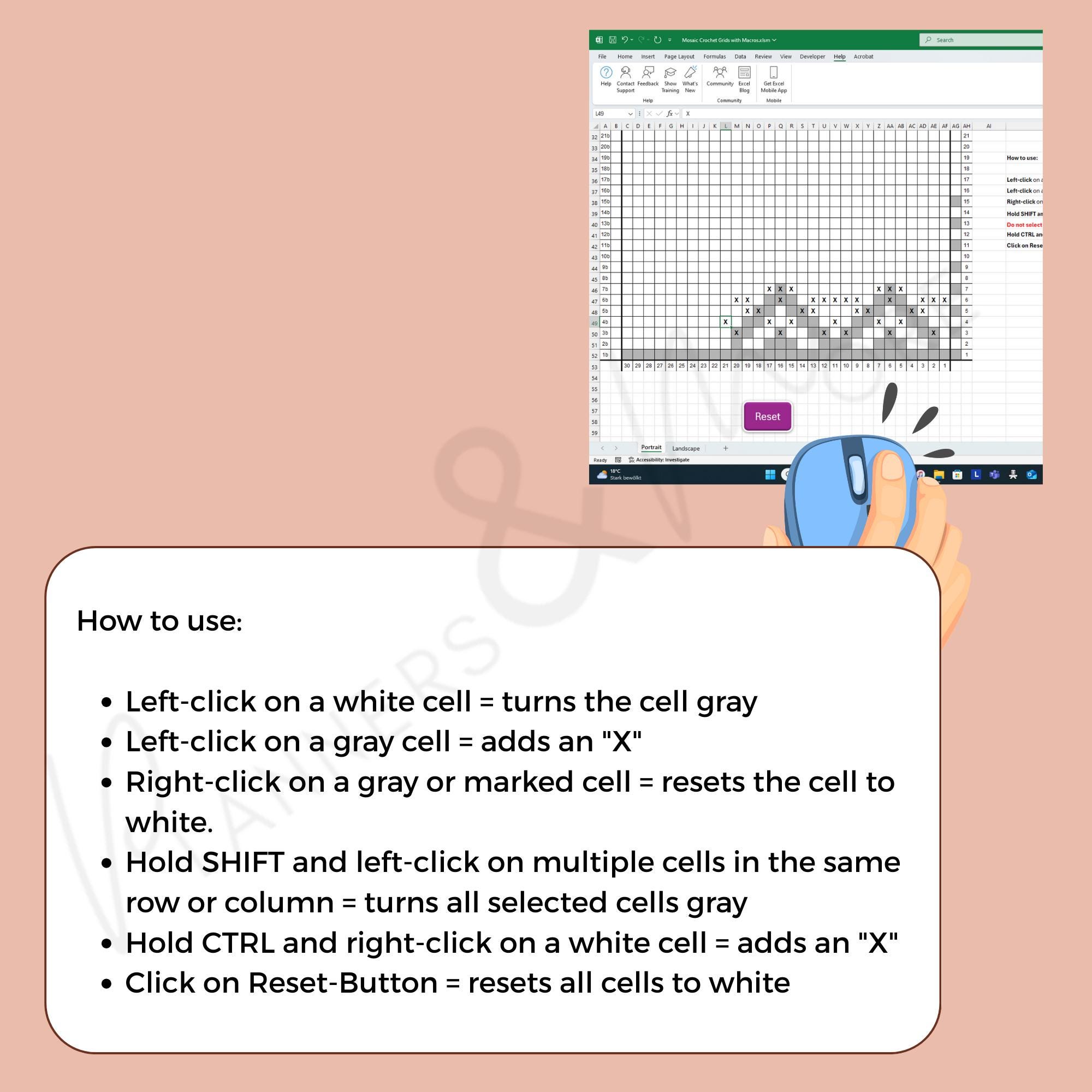 Clickable Mosaic Crochet Pattern Generator Grid Excel Macros Enabled ...