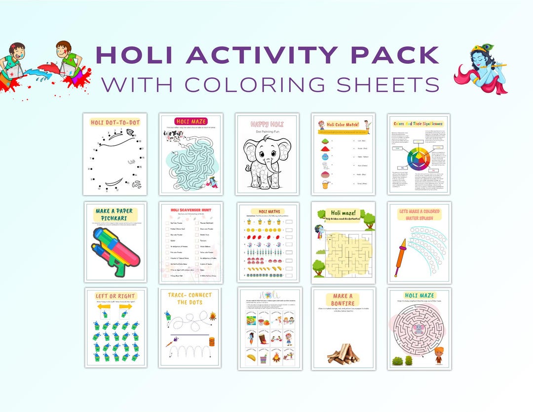 Holi Activity Book for Kids | Ages 3-7, Holi Fun Activities, Holi ...
