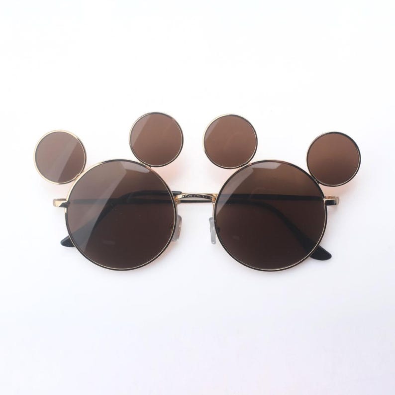Retro Mickey Mouse Sunglasses – Gold Frame and Brown Lenses – Vintage ...