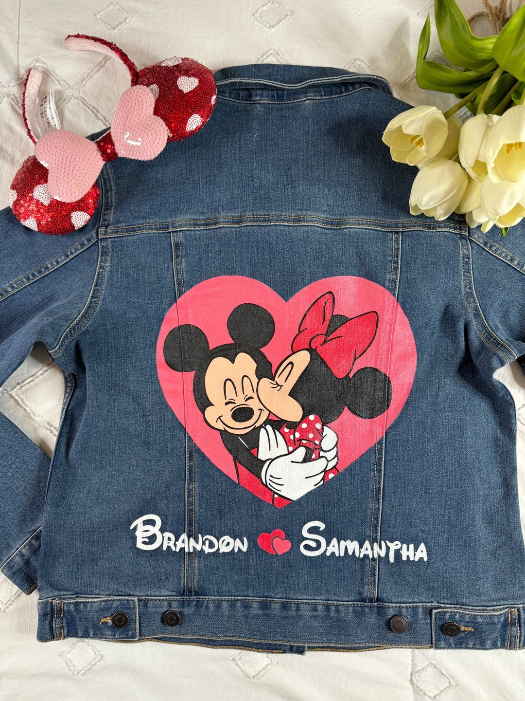 Custom Mickey and Minnie Mouse Hand-painted Denim Jacket, Personalized ...