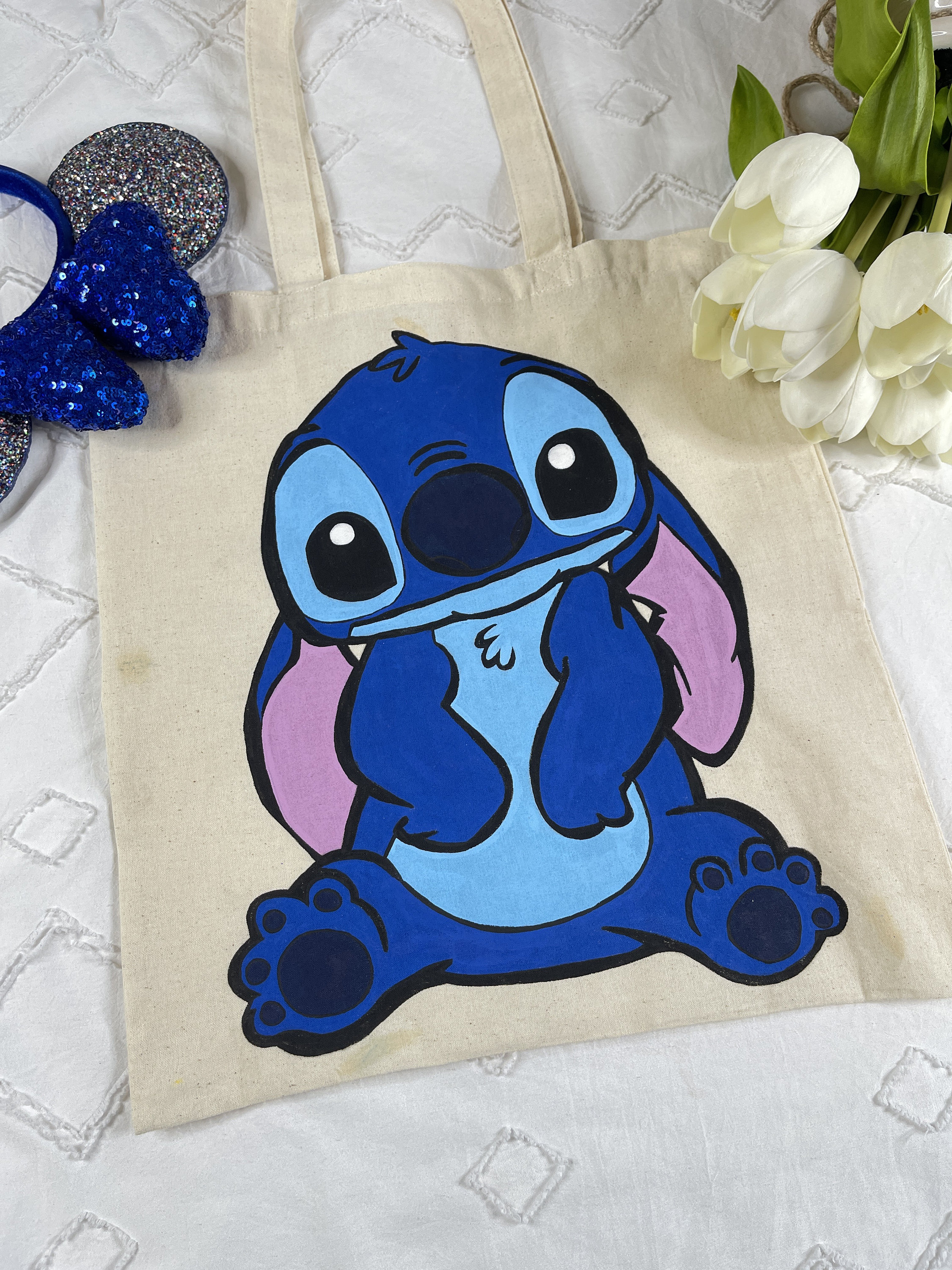 Hand-painted Stitch Tote Bags, Custom Disney Canvas Bag, Stitch ...