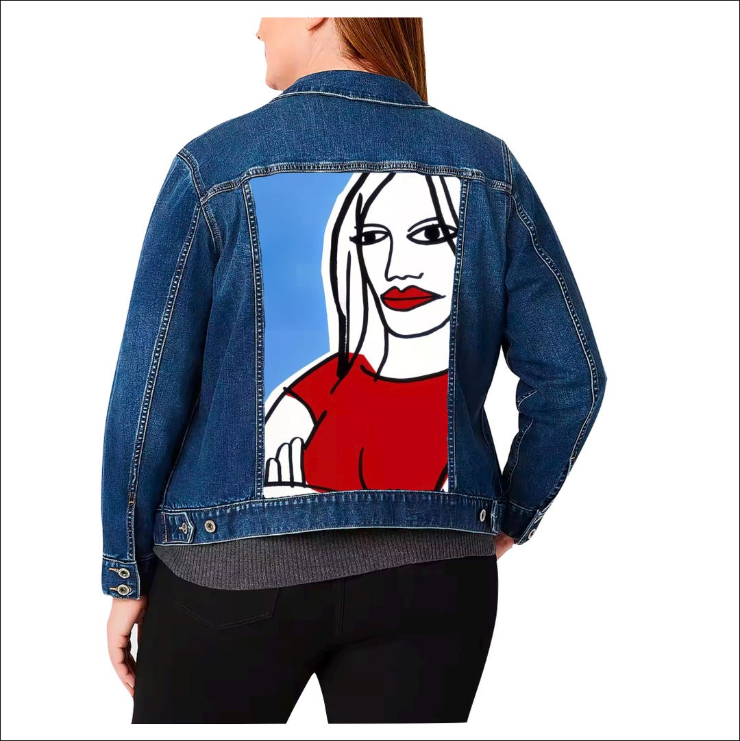 Custom Denim Jacket With Modern Minimalist Art, Vibrant Portrait Design ...