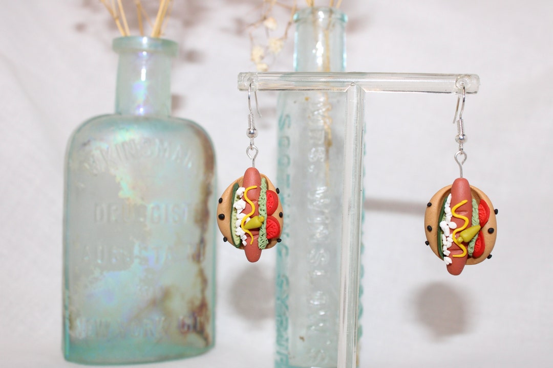 Chicago Dog Earrings | Chicago Hot Dog Hotdog Polymer Clay Earrings - Etsy