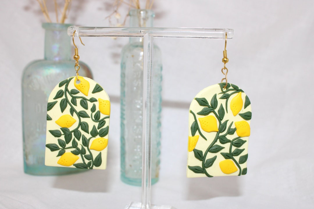 Lemon Arch Earrings | Vine Leaves Polymer Clay - Etsy