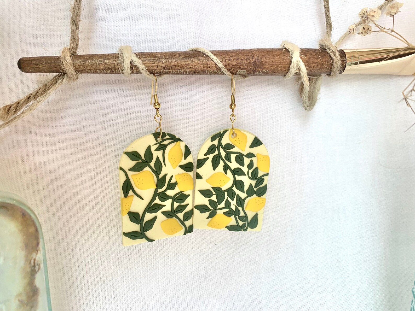 Lemon Arch Earrings | Vine Leaves Polymer Clay - Etsy