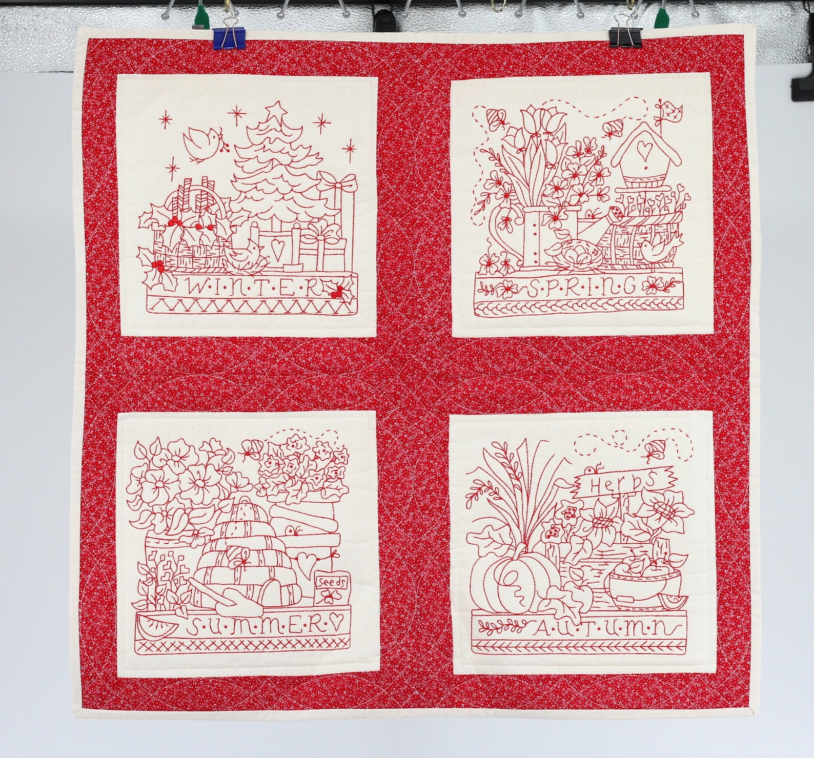 Embroidered and Quilted Wall Hanging Four Seasons Wall Hanging Summer ...