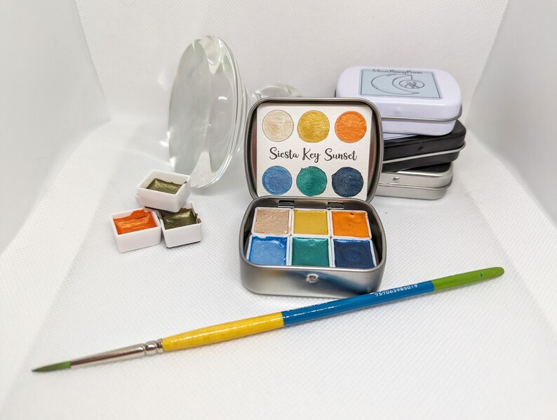 Set of 6 Handmade Watercolors Beach Watercolor Metallic Handmade Small ...