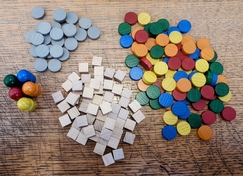 105pc Handmade Wooden Counters 15mm Circle 60pc Wooden Blocks 10mm 5pcs ...