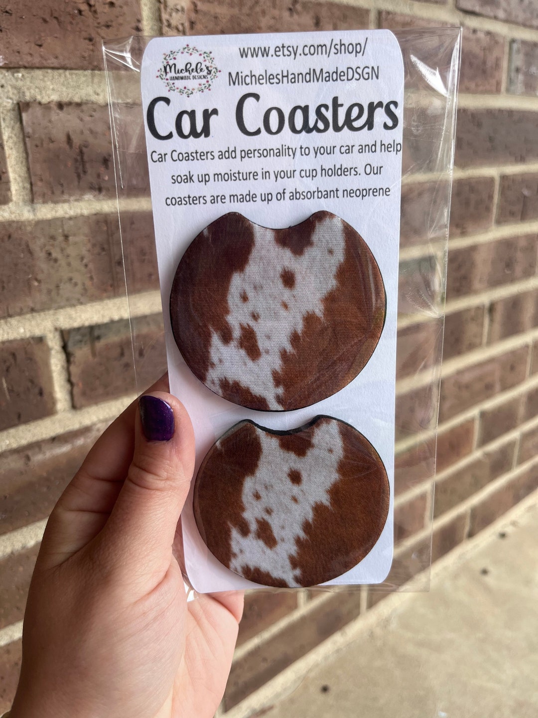 Cowhide Car Coasters, Car Coasters, Car Accessories - Etsy