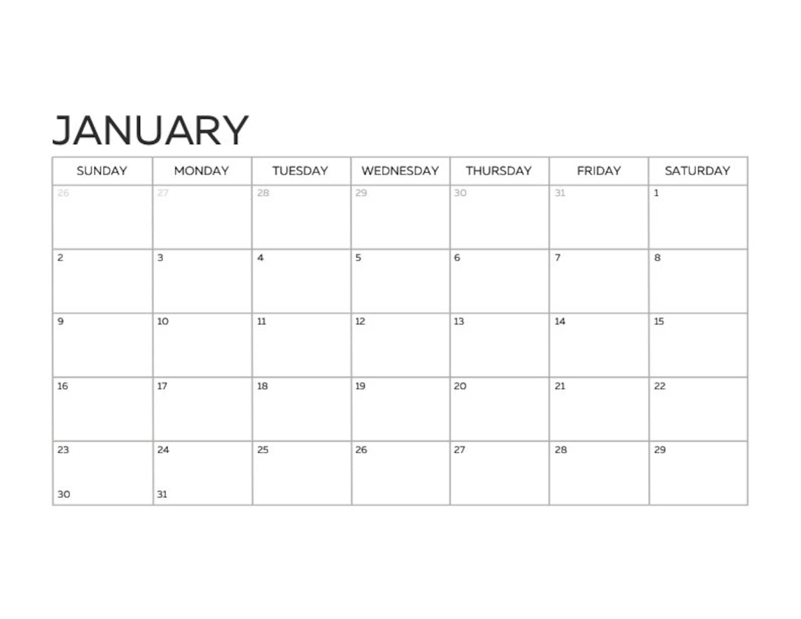 2022 Calendar | Printable Instant Download | Black & White Minimalist ...