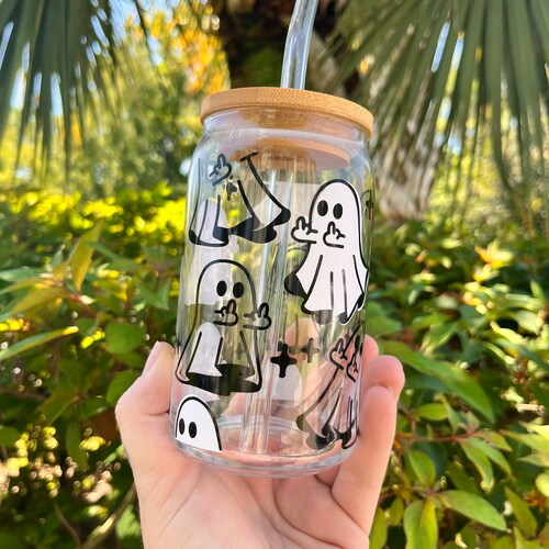 Ghost and Bat Cup Beer Can Glass Glass Cup Spooky Cup Fall - Etsy