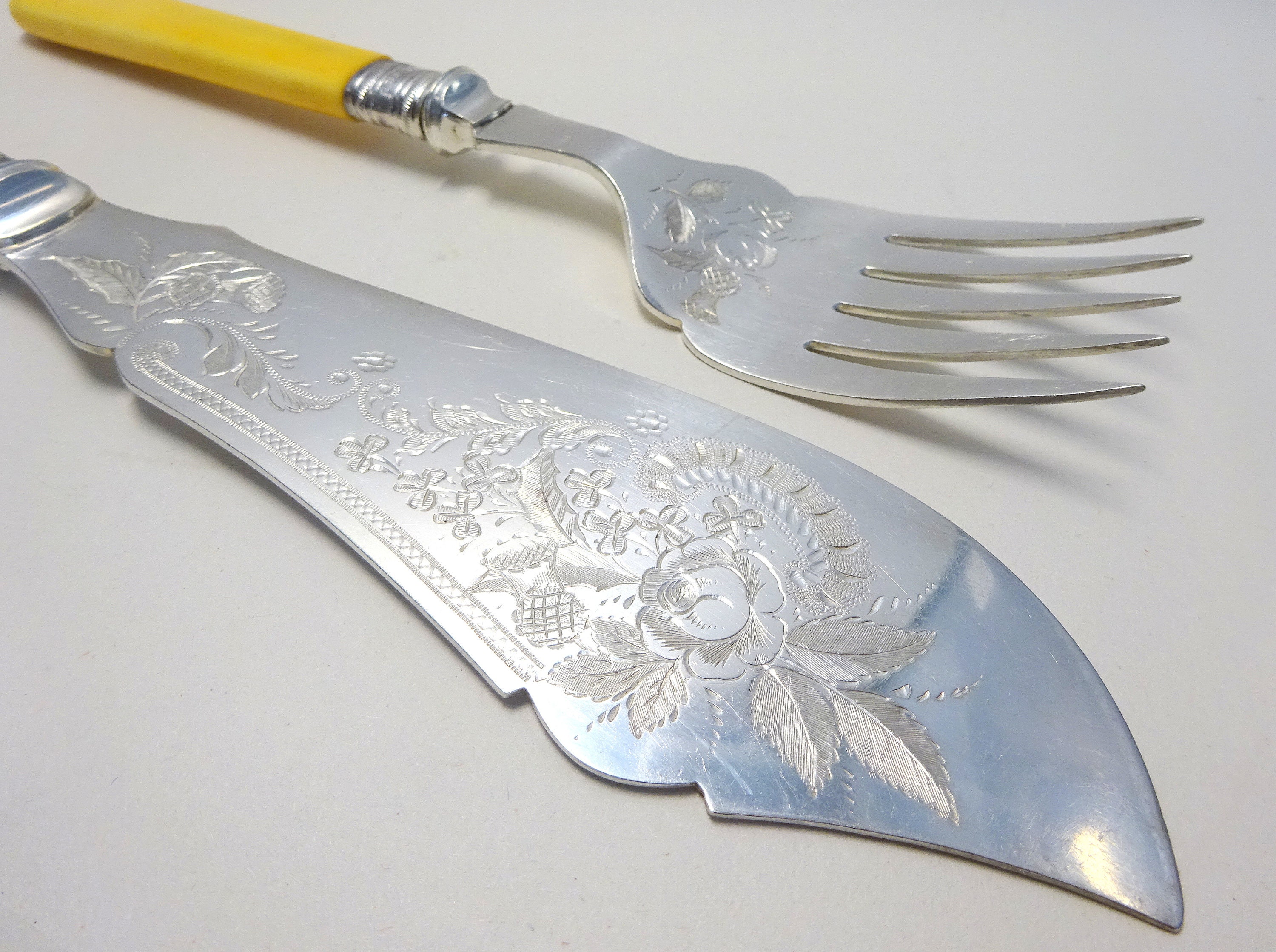 Antique Fish Servers Salmon Servers Engraved English Rose & - Etsy