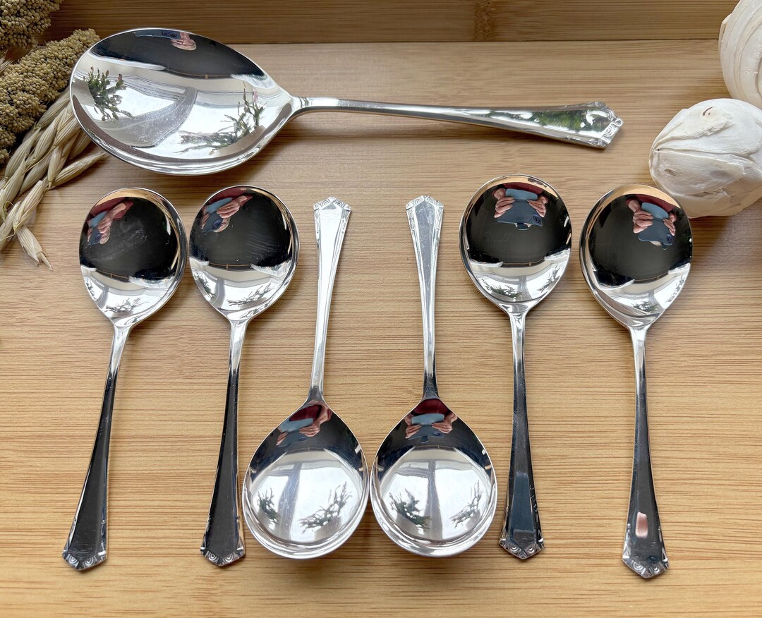 Set of 6 Art Deco Fruit Spoons, Trifle/ice Cream Spoons With Matching ...