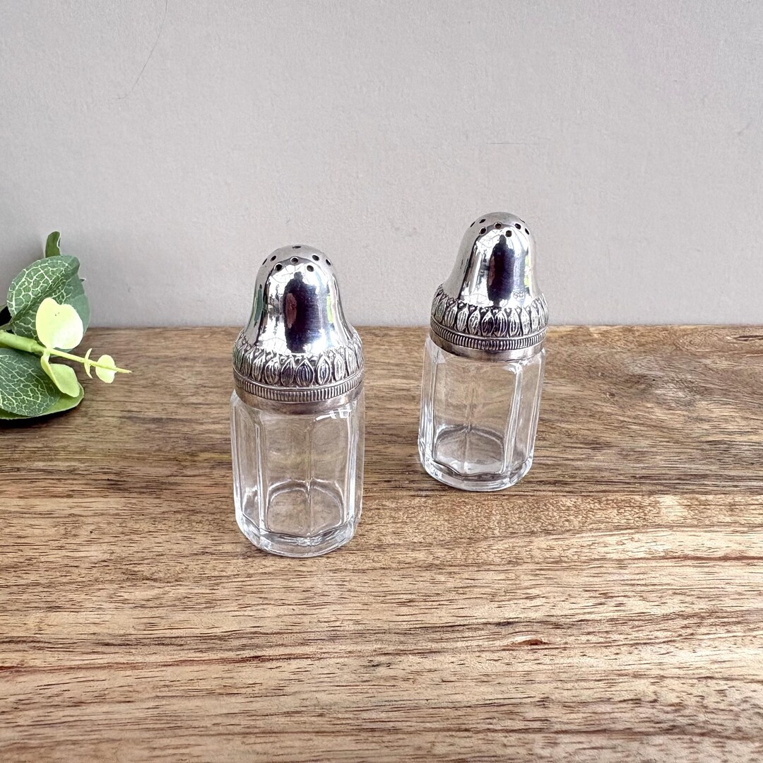 Edwardian Silver Plate and Glass Cruets, Small Salt and Pepper Pots - Etsy