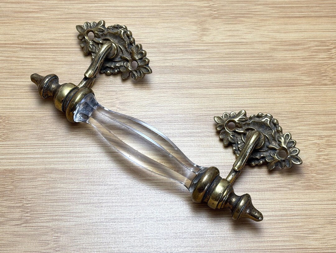 Reclaimed Original Brass and Cut Glass Door or Drawer/cupboard Handle ...