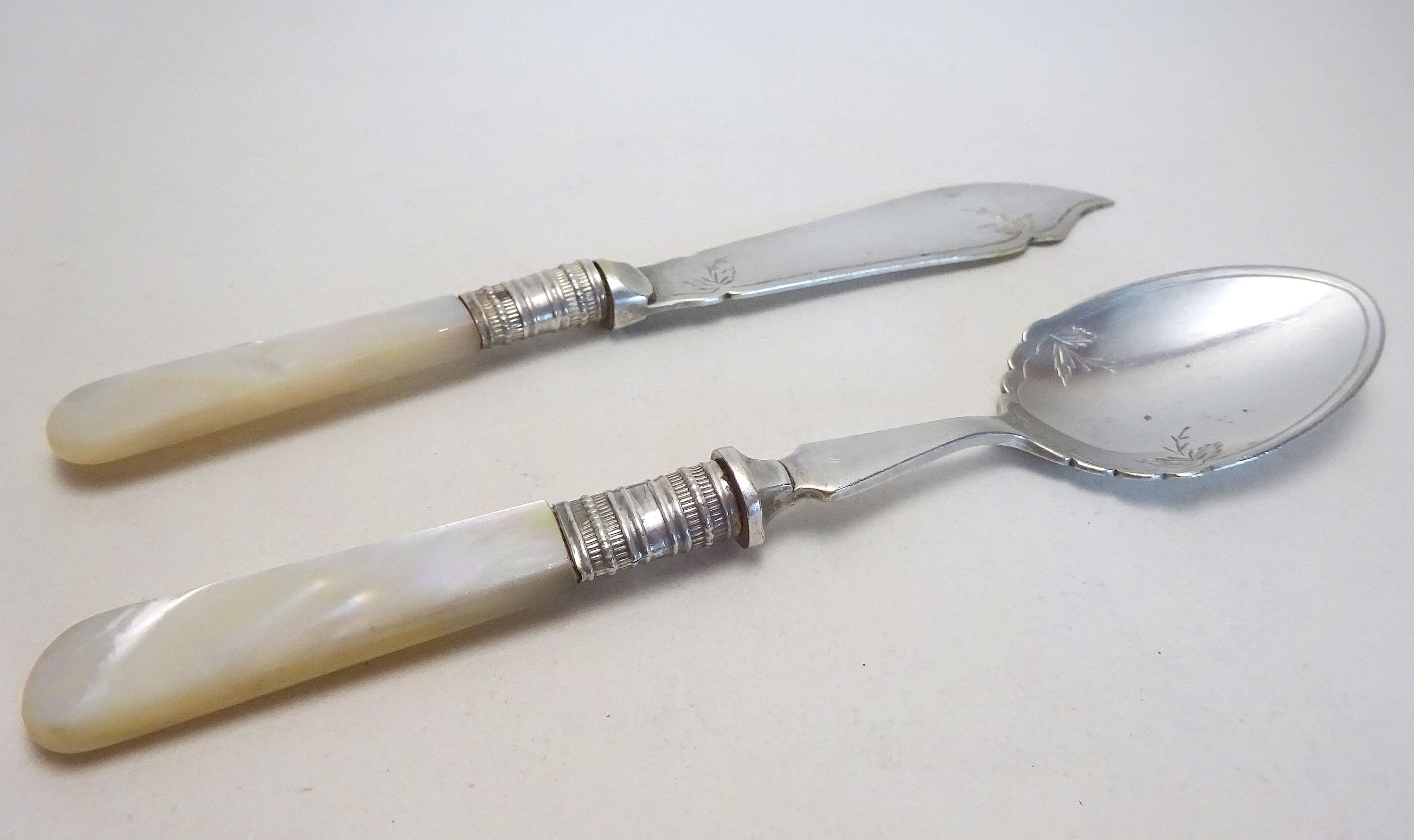 Distressed Look, Victorian Mother of Pearl Handle Jam Spoon and Butter ...