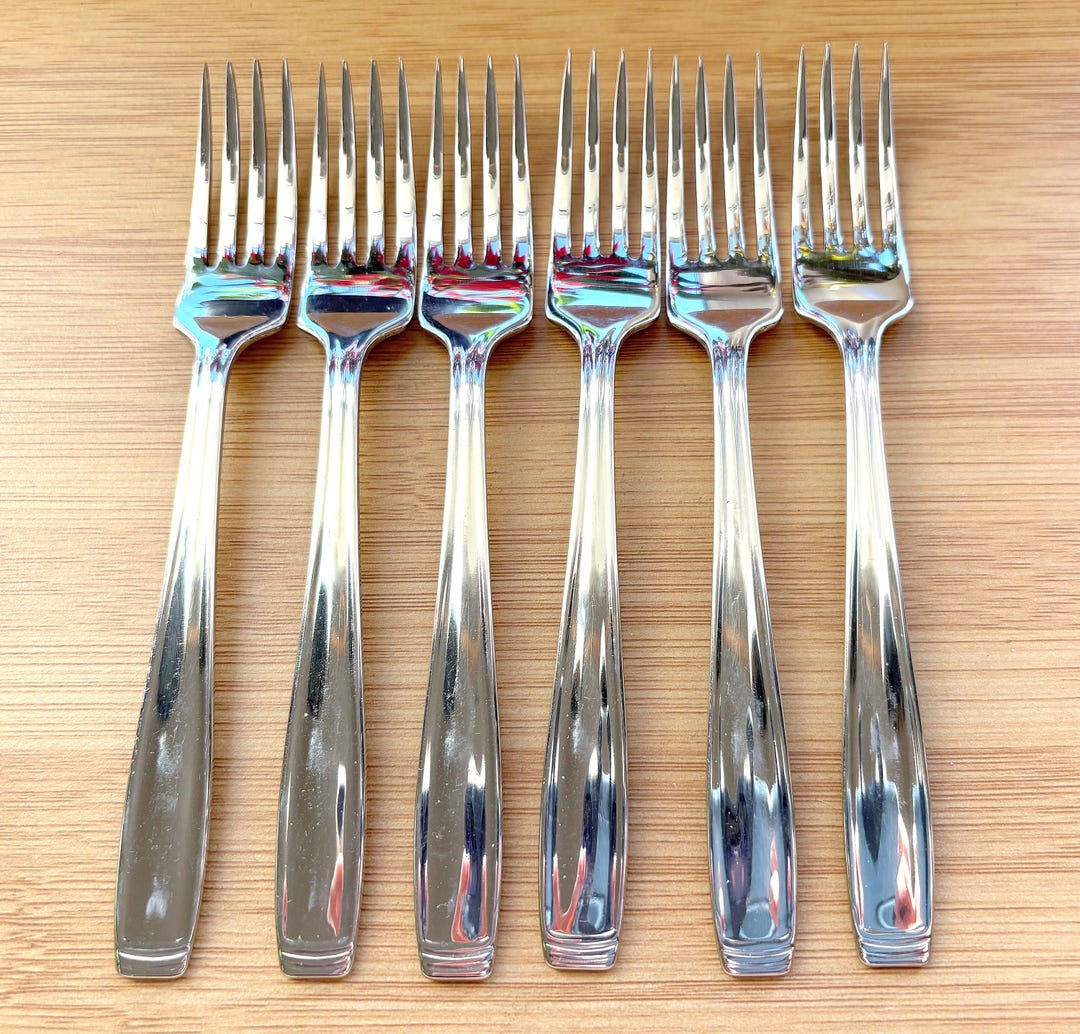 6 X Art Deco Atlas Staybrite Stainless Steel Dessert Forks, Salad Forks ...