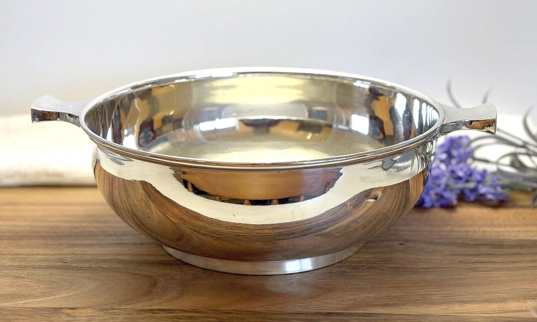 WORN SILVER PLATE - Large Vintage Silver Plated Quaich, Scottish Cup of ...