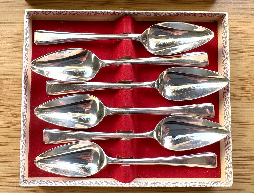 Set of 6 Vintage Art Deco Silver Plated Melon Spoons, Grapefruit Spoons ...