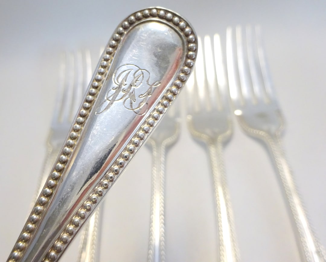 Set of 6 Antique Walker and Hall Silver Plated Dessert Forks, Bead Pattern, Monogrammed - Etsy