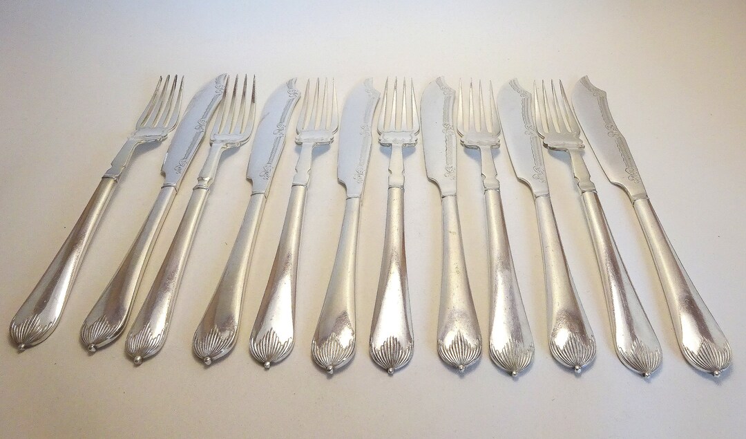 Scarce Antique Victorian Set of Queen Anne Pattern Silver Plated Fish ...