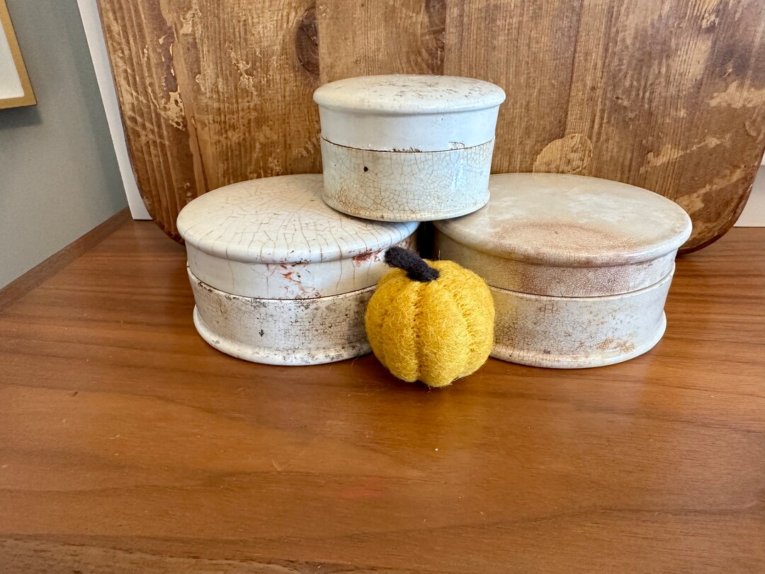 Antique Ironstone Ointment Pots Crazed and Stained All White English ...