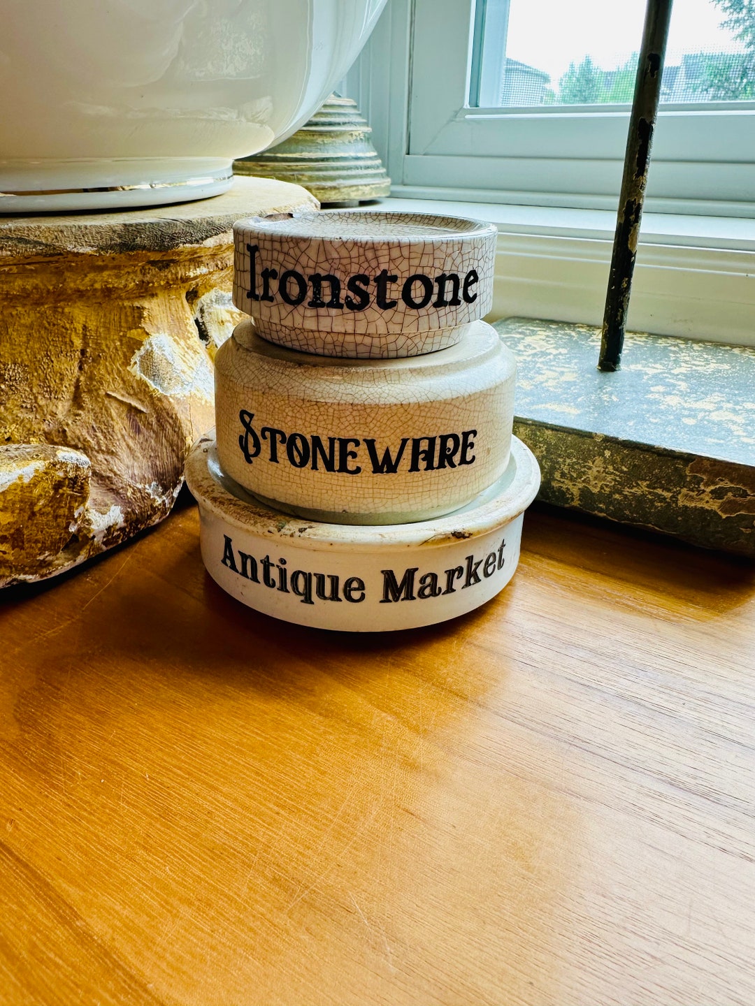 Antique Stack of English Ironstone Pots Upcycled Antique Themed English ...