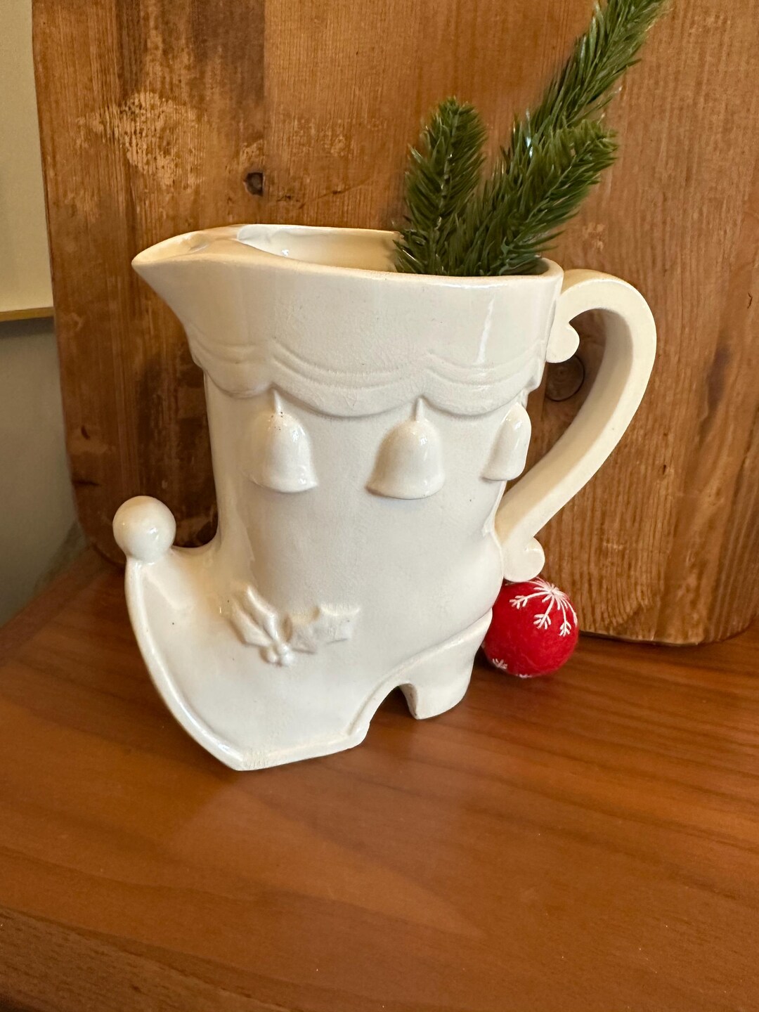 Vintage - Napco - Santa Boot Pitcher - All White - Christmas Decor ...