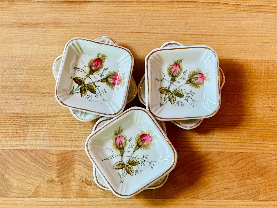 Antique Royal Ironstone China Alfred Meakin Moss Rose Butter Pats ...