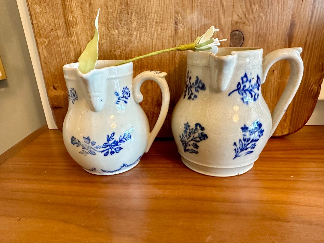 Antique French St. Uze Small Milk Pitcher Jug Creamer Blue Transferware ...